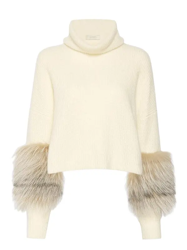 Lapointe Cashmere And Silk Turtleneck Sweater With Fox Fur Trim - Butter