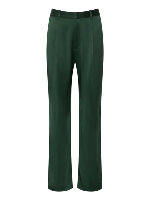 Lapointe Satin Tapered Pleated Trousers - Forest