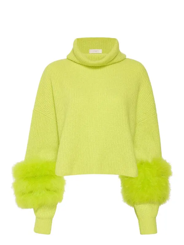 Lapointe Cashmere & Silk Turtleneck Sweater With Marabou Trim - Lime