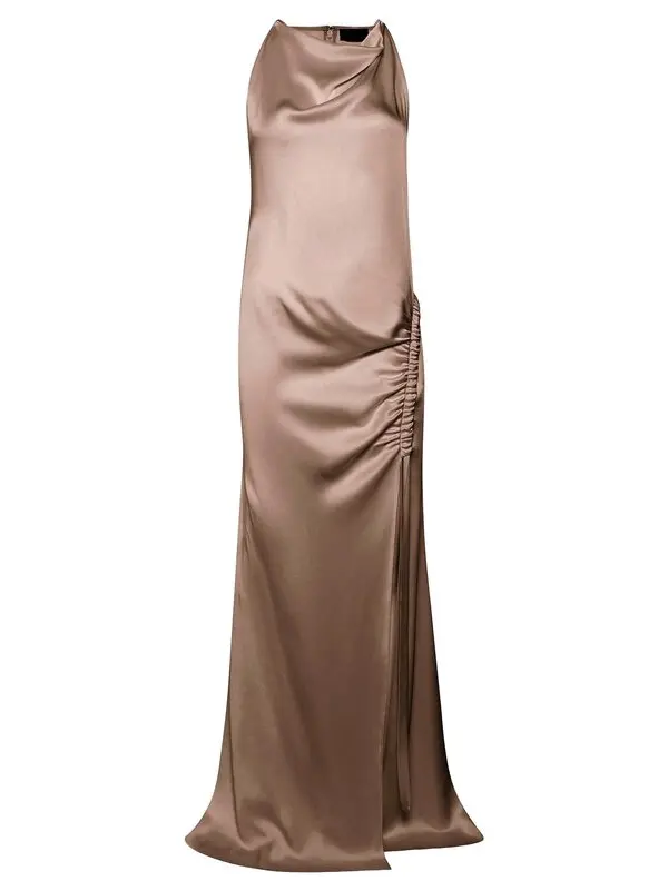 Lapointe Satin Cowl Neck Gown - Oat