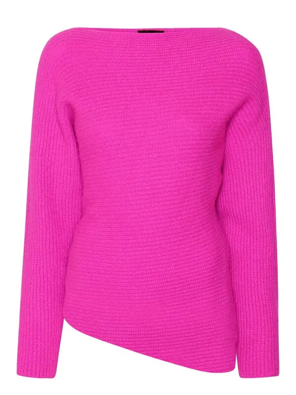 Lapointe Cashmere Silk Asymmetric Ribbed Sweater - Fuchsia