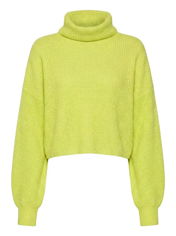 Lapointe Cashmere And Silk Blend Ribbed Dolman Sleeve Turtleneck Sweater - Lime
