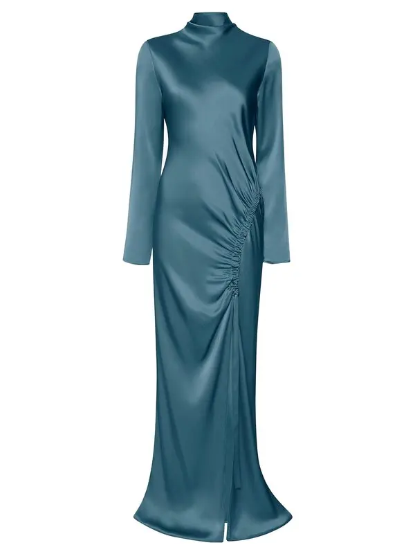 Lapointe Doubleface Satin Gown With Shirred Tab - Slate