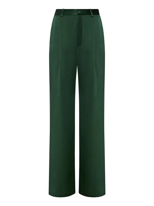 Lapointe Relaxed Pleated Satin Trousers - Forest