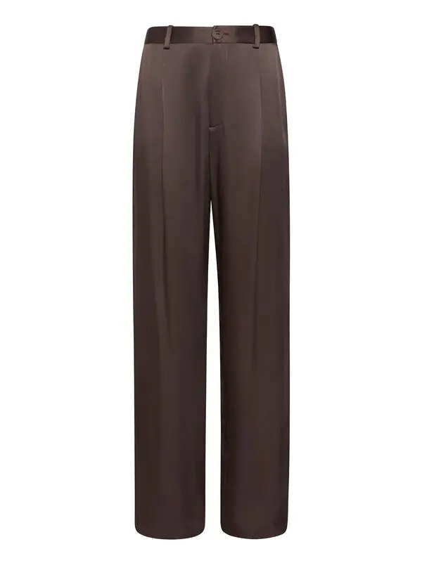 Lapointe Relaxed Pleated Satin Trousers - Mocha