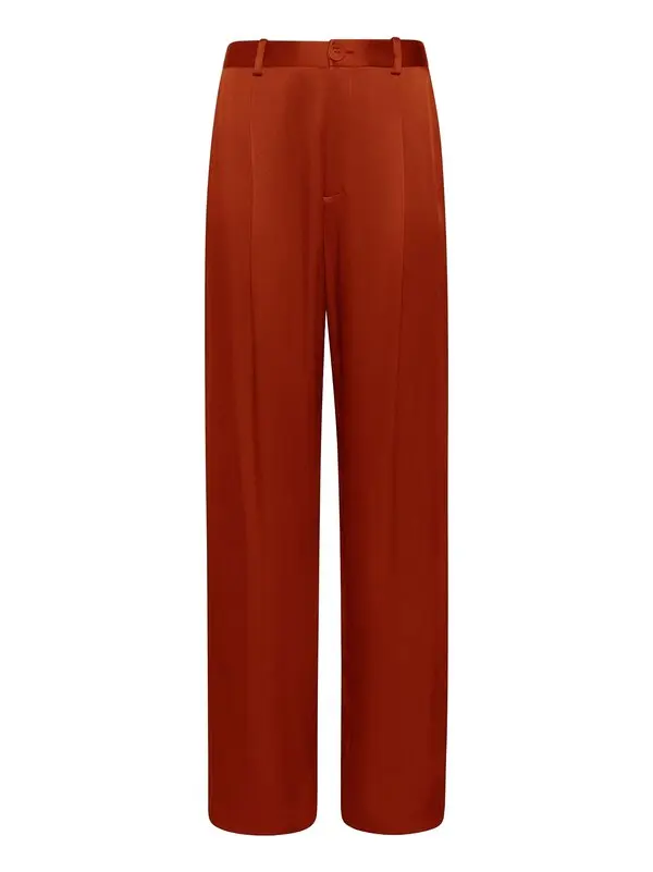 Lapointe Relaxed Pleated Satin Trousers - Rust