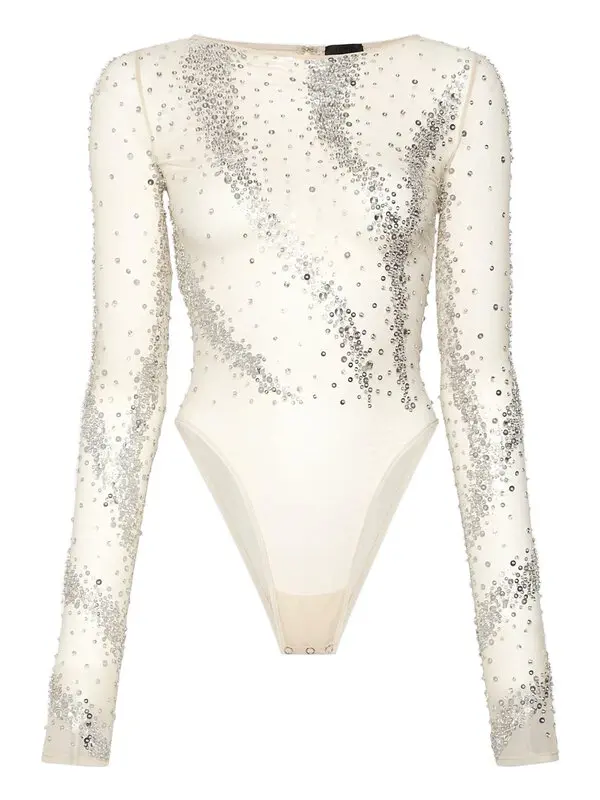 Lapointe Rhinestone Swirl Boatneck Bodysuit - Ecru