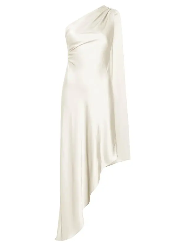 Lapointe One Shoulder Satin Dress With Asymmetrical Hem - Cream