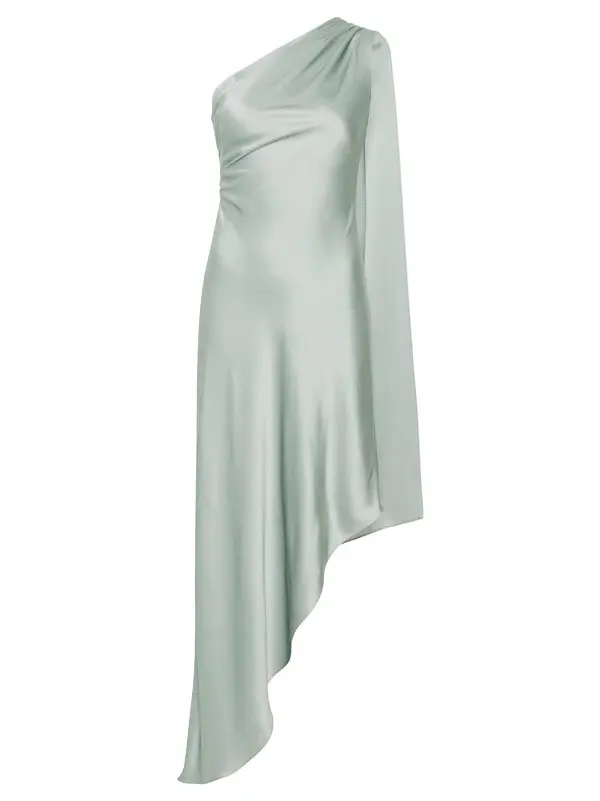 Lapointe One Shoulder Satin Dress With Asymmetrical Hem - Jade