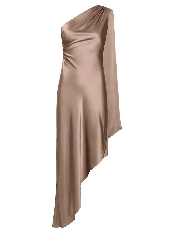 Lapointe One Shoulder Satin Dress With Asymmetrical Hem - Oat