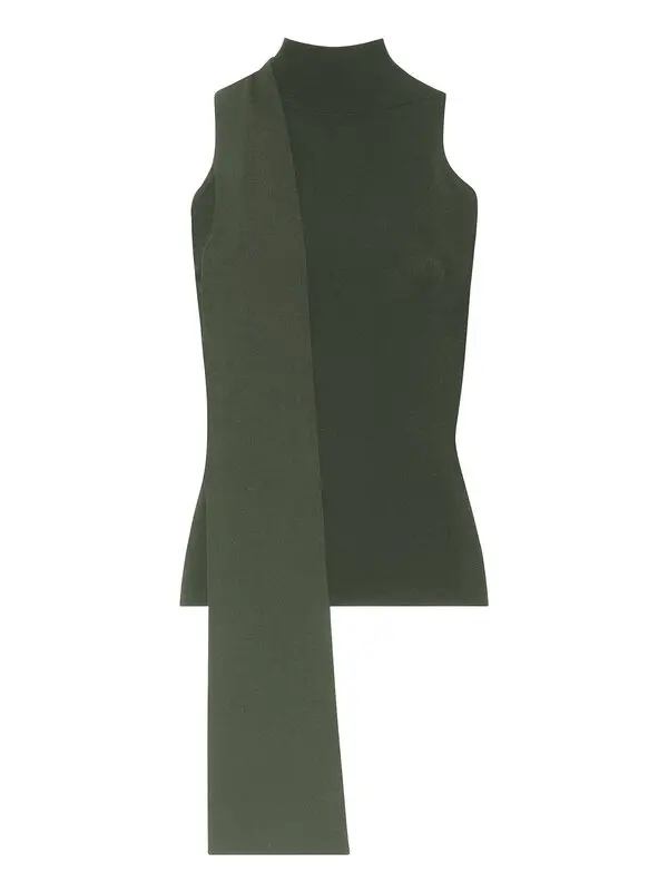 Lapointe Matte Viscose Halterneck Top With Sash Ties - Pine