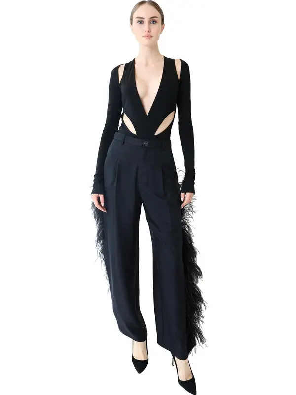 Lapointe Silky Twill Relaxed Pleated Feather Trousers - Black