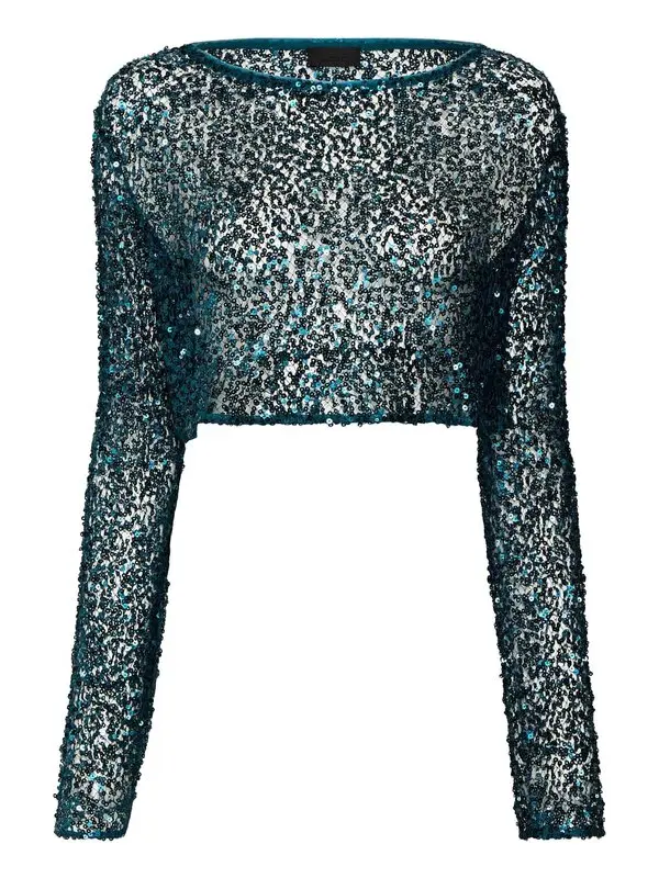 Lapointe Net Paillette Cropped Boatneck Top - Oz