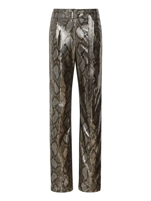 Lapointe Metallic Snake Print Belted Trousers - Silver