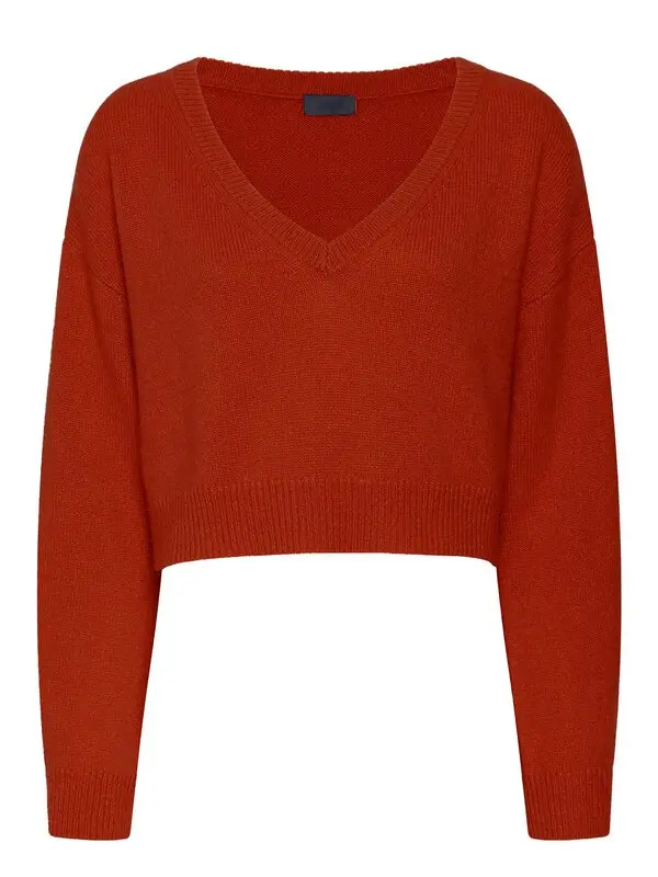 Lapointe Cashmere Silk Cropped V-neck Sweater - Rust