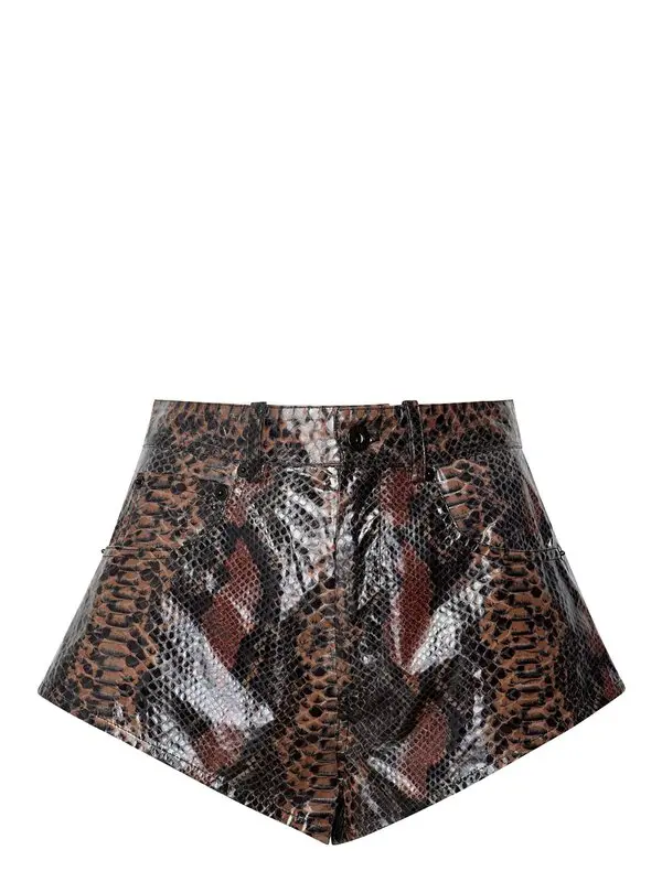 Lapointe Laminated Print High-waisted Mini Shorts - Snake