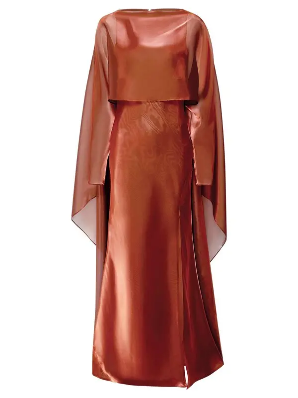 Lapointe Metallic Organza Gown With Cape - Rust