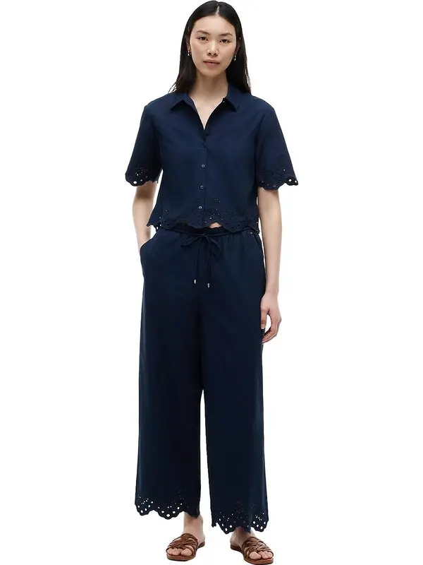 Tommy Hilfiger Embroidered Eyelet Cropped Pull-on Pant - Dark Night Navy