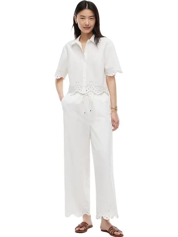 Tommy Hilfiger Embroidered Eyelet Cropped Pull-on Pants - Ecru