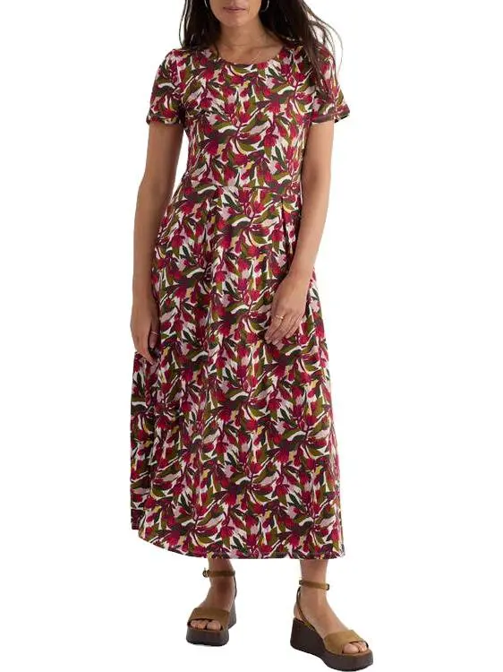 SEASALT CORNWALL Floral Stretch Organic Cotton Midi Dress - Abstract Protea Chalk