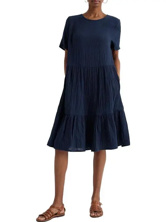 SEASALT CORNWALL Pebble Comb Organic Cotton Double Gauze Dress - Maritime