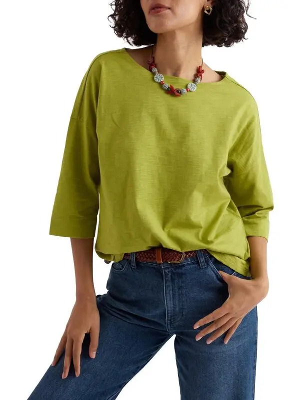 SEASALT CORNWALL Organic Cotton Boatneck Top - Avocado
