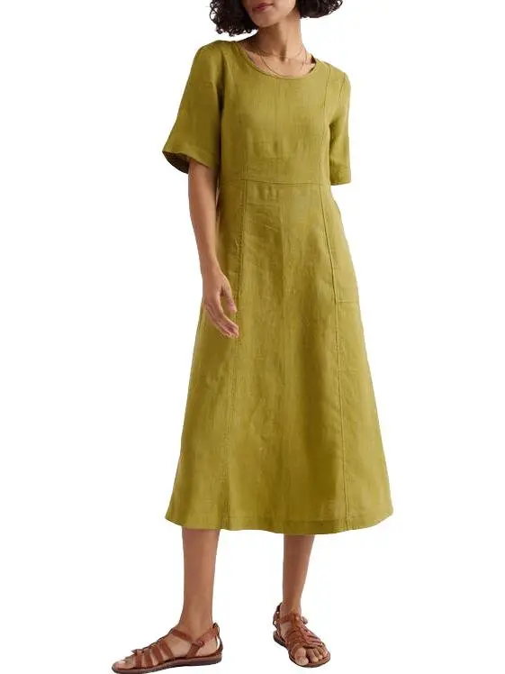 SEASALT CORNWALL Grass Wave Linen Midi Dress - Avocado