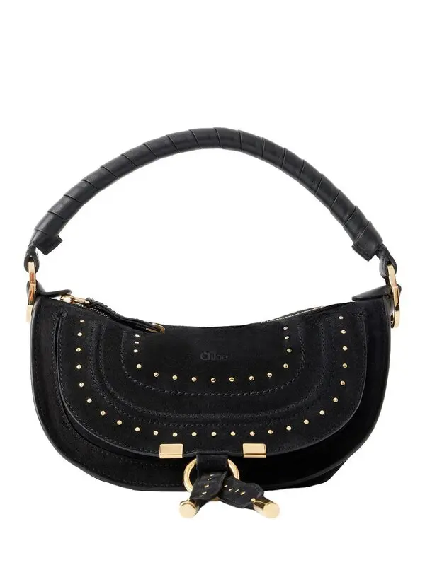 Chloé Marcie Mini Studded Suede Tote - Black