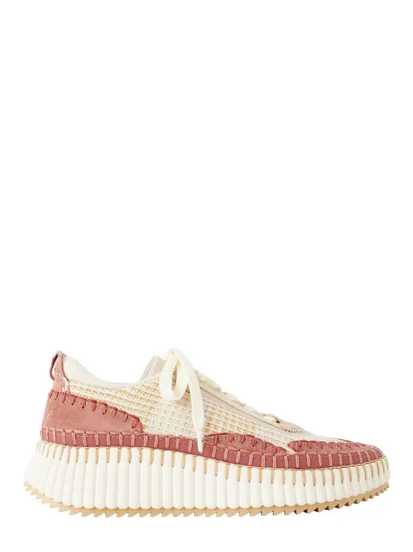 Chloé Nama Embroidered Suede And Recycled-mesh Sneakers - Neutrals