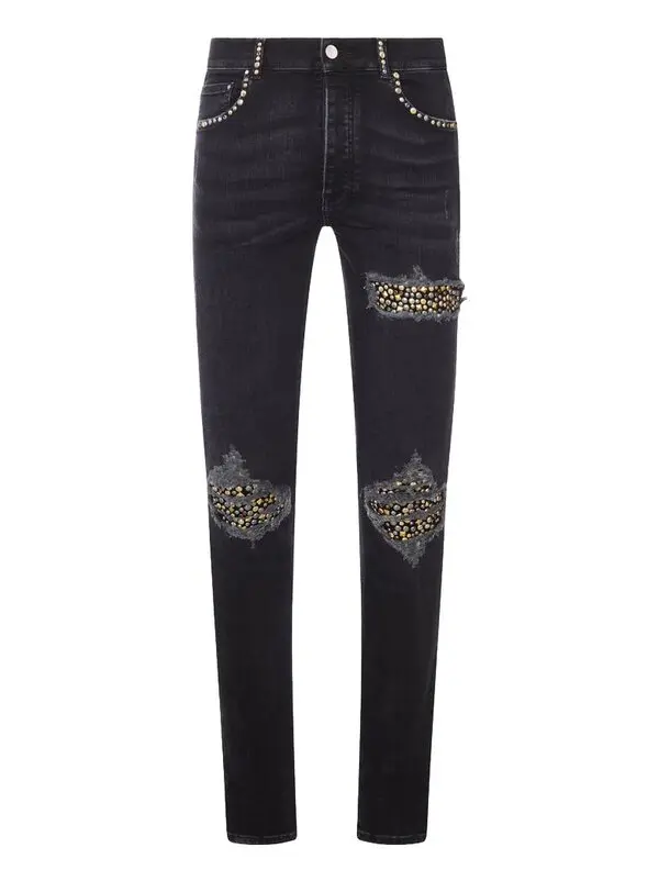 Amiri Studded And Distressed Skinny Jeans - Black