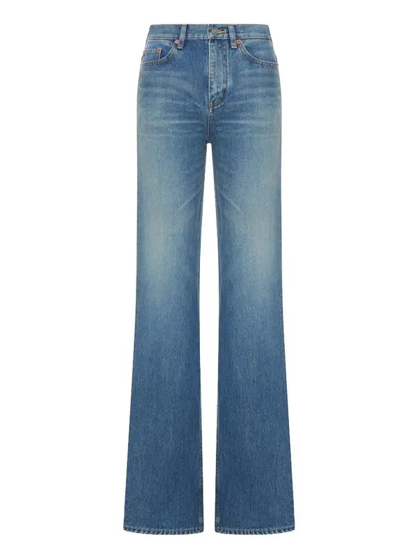 Saint Laurent Flared Jeans In Midi Blue Denim - Multicolor