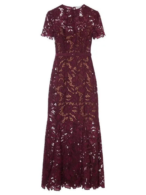 SELF-PORTRAIT Midi Lace Dress - Red