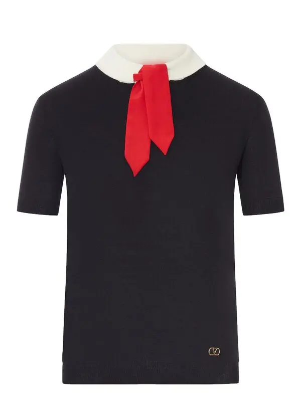 Valentino Garavani Wool Sweater With Contrast Collar And Bow Detail - Multicolor