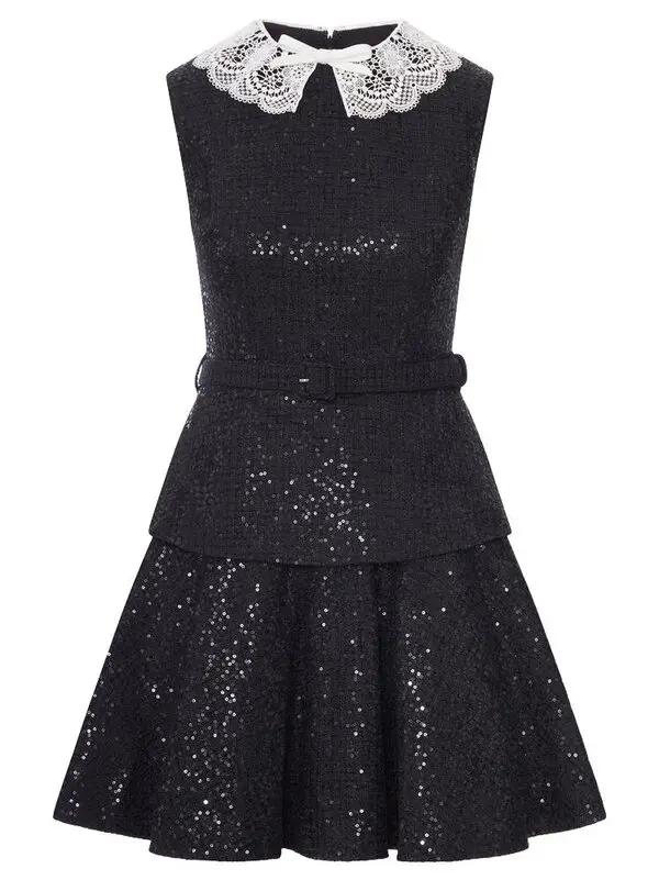 SELF-PORTRAIT Sequin Boucle Mini Dress - Black