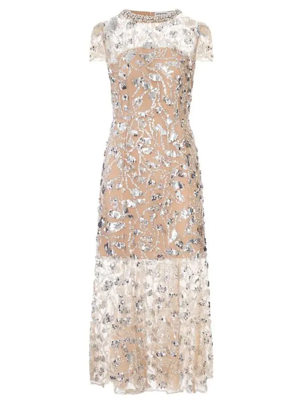 SELF-PORTRAIT Midi Dress With Silver Sequins - Multicolor