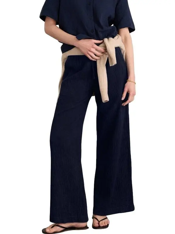 Baukjen Melrose Textured Wide Leg Trousers - Deep Indigo