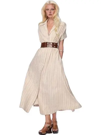 THEO THE LABEL Astraea Lurex Belted Maxi Dress - Sand