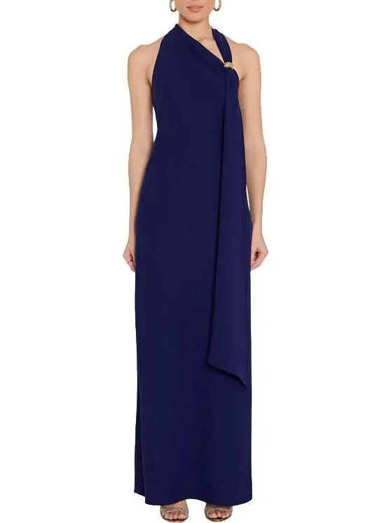 Amanda Uprichard Sonya Asymmetric Draped Gown - Navy