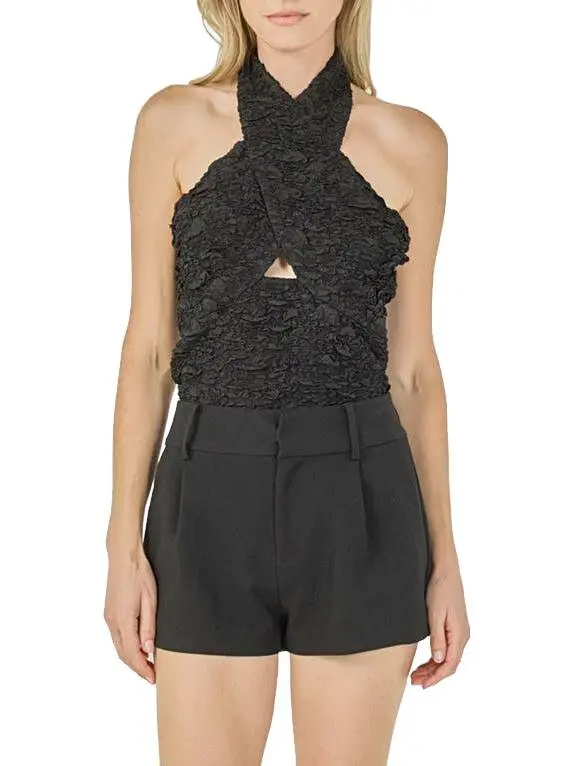 Endless Rose Textured Halter Top With Cutout And Open Back - Black