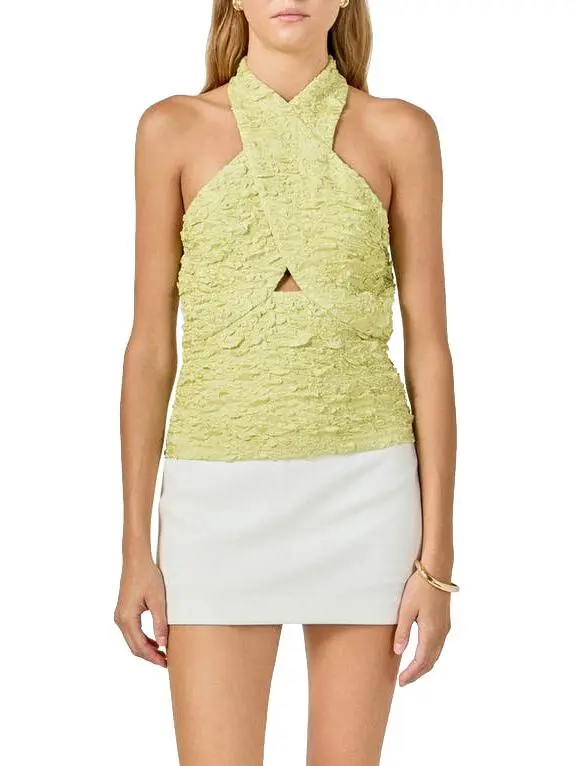 Endless Rose Textured Halter Top With Cutout And Open Back - Green