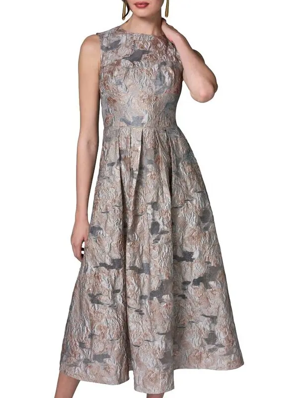 Donna Karan New York Sleeveless Metallic Jacquard Fit-and-flare Midi Dress - Grey Multi