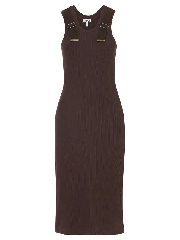 Loewe Embellished Ribbed Stretch-cotton Midi Dress - Brown