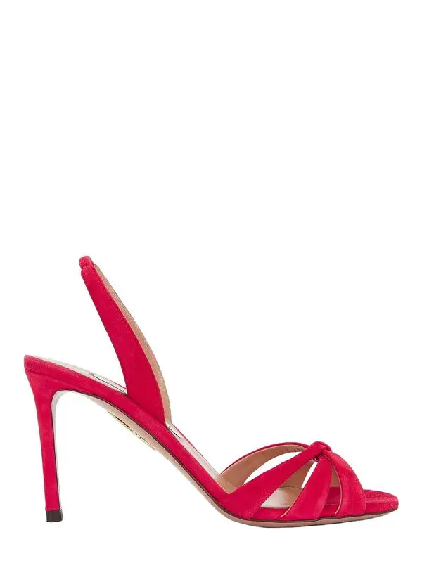 AQUAZZURA Tati 85 Suede Slingback Stiletto Sandals - Rouge