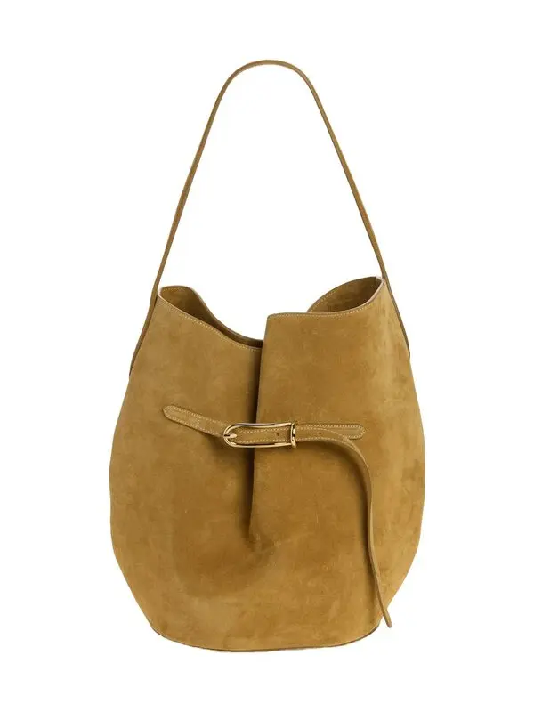 LIFFNER Large Belted Suede Bucket Bag - Sand