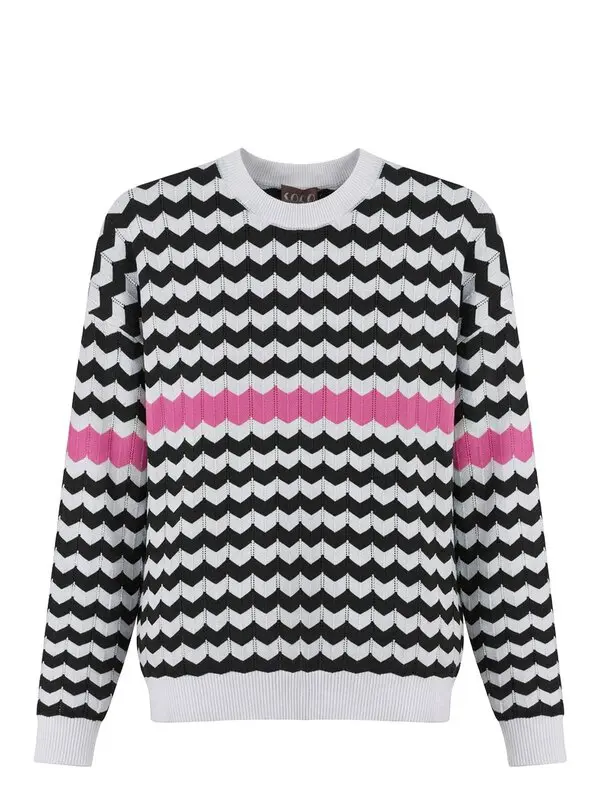 Coco Lightweight Chevron Stripe Knit Sweater - Black