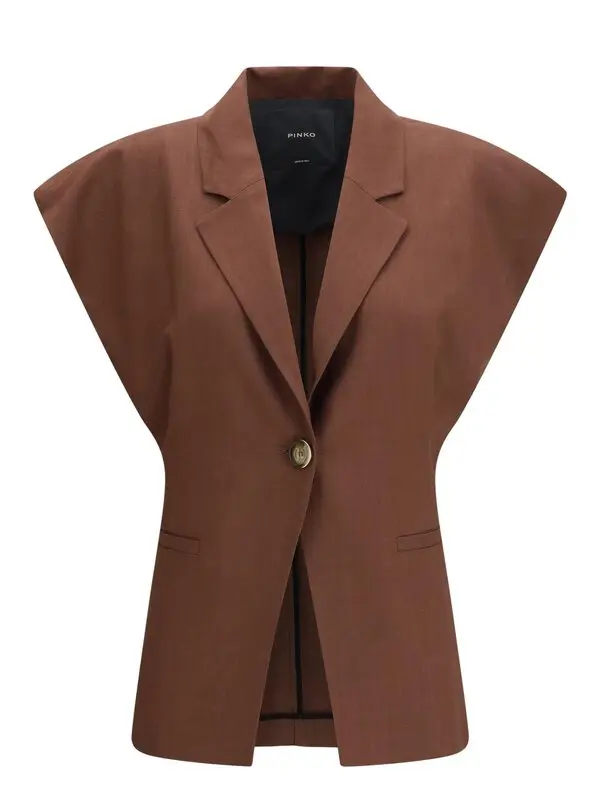 Pinko Sleeveless Tailored Jacket With Rustic Effect - Brown