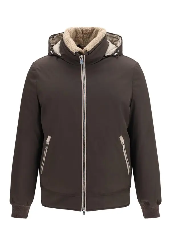 Brunello Cucinelli Nylon Down Jacket With Removable Hood - Brown