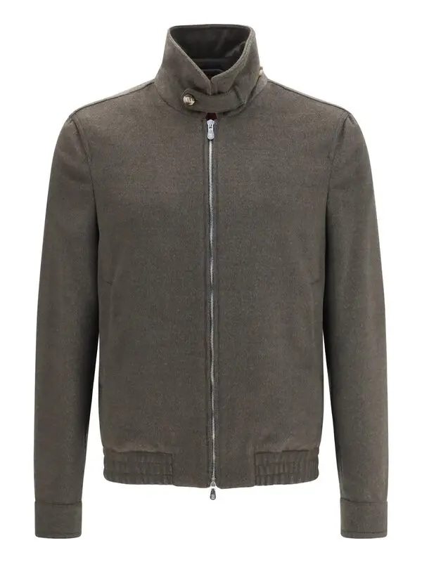Brunello Cucinelli Wool Zip Jacket With High Collar - Grey