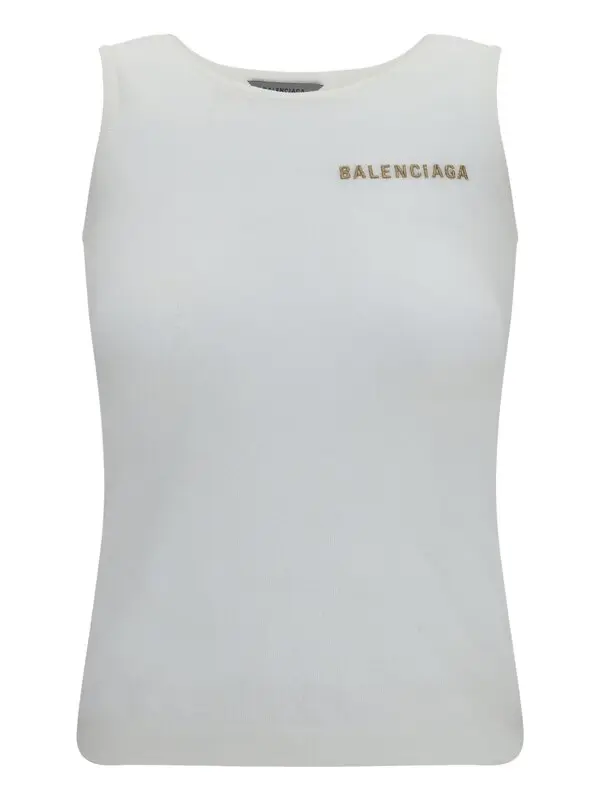 Balenciaga Logo Embroidered Tank Top - White
