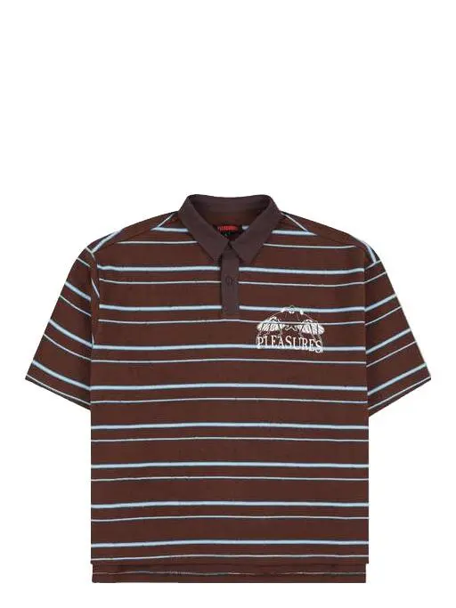 PLEASURES Teleport Stretch Cotton Graphic Polo - Brown